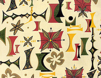 50s atomic tiki power DRAPES- beige